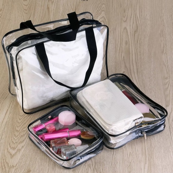 Bags | 3 Pieces Transparent Clear Makeup Pouch | Poshmark